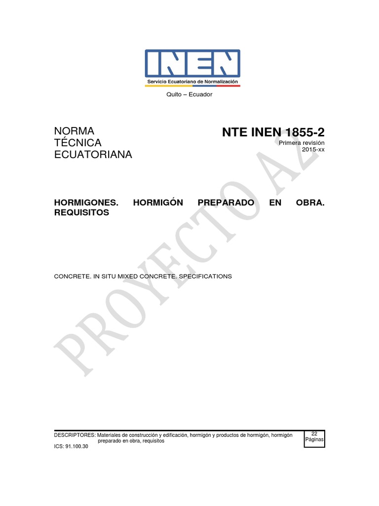Nte Inen 1855-2 PDF | PDF | Hormigón | Cemento