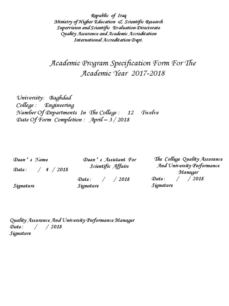 Academic Program Specification Form For The Academic Year 2017-2018 ...
