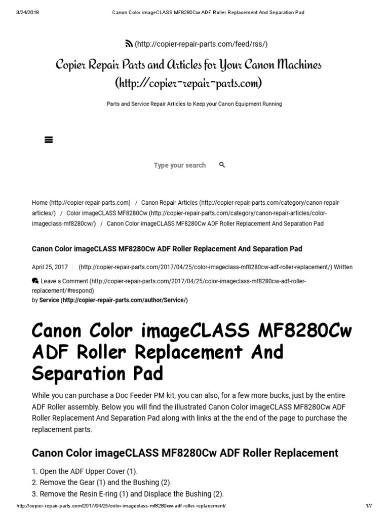 Canon Color ImageCLASS MF8280Cw ADF Roller Replacement and Separation ...
