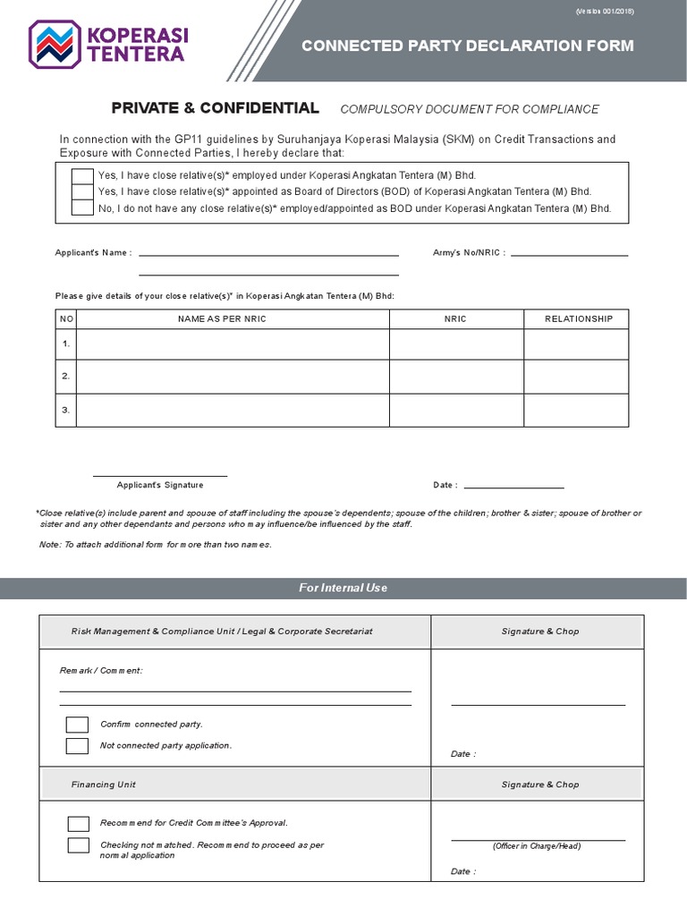 Connected Party Declaration Form | PDF | Government | Social Institutions