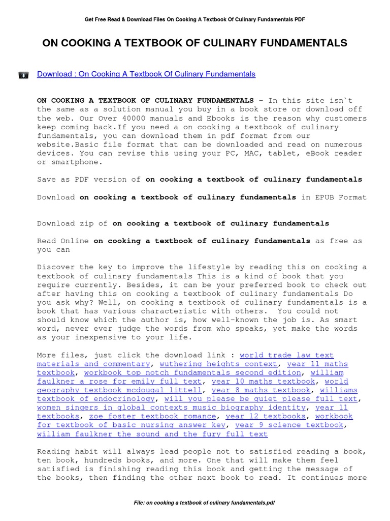 On Cooking A Textbook of Culinary Fundamentals PDF | PDF | Textbook | E ...