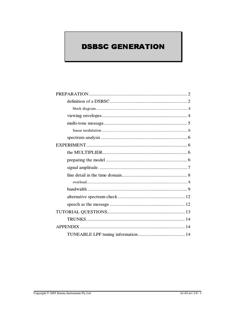A1-03 - DSBSC Generation PDF | PDF | Bandwidth (Signal Processing) | Modulation