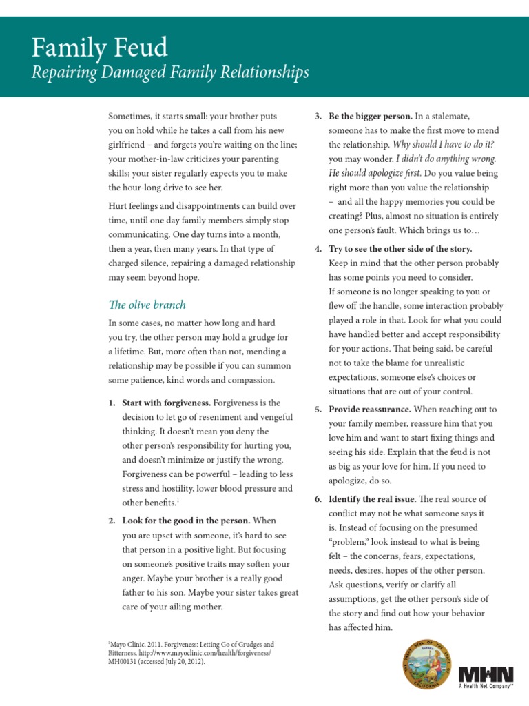 Repairing Damaged Family Relationships | PDF | Forgiveness | Psychotherapy