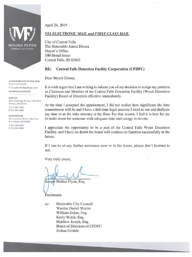 Joseph Molina Flynn Resignation Letter | PDF