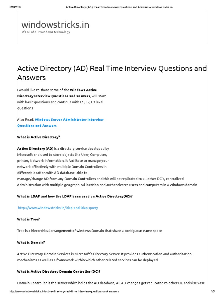 Windowstricks - In: Active Directory (AD) Real Time Interview Questions ...