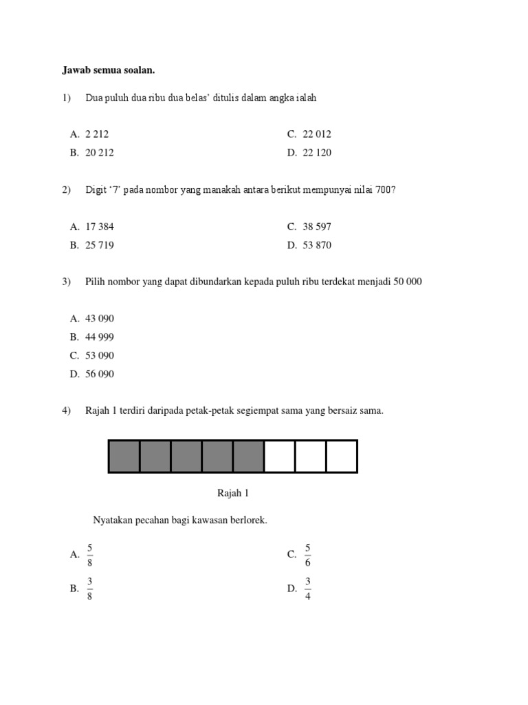Kertas 1 Math Tahun 4 | PDF