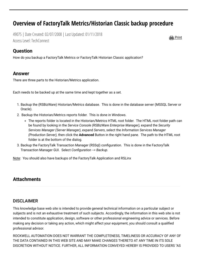 Overview of FactoryTalk Metrics Historian Classic Backup Procedure ...