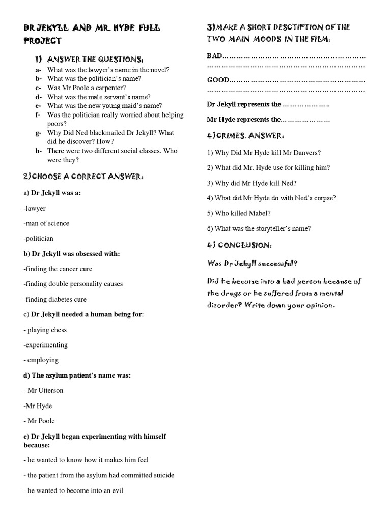 DR Jekyll Project | PDF | Strange Case Of Dr Jekyll And Mr Hyde