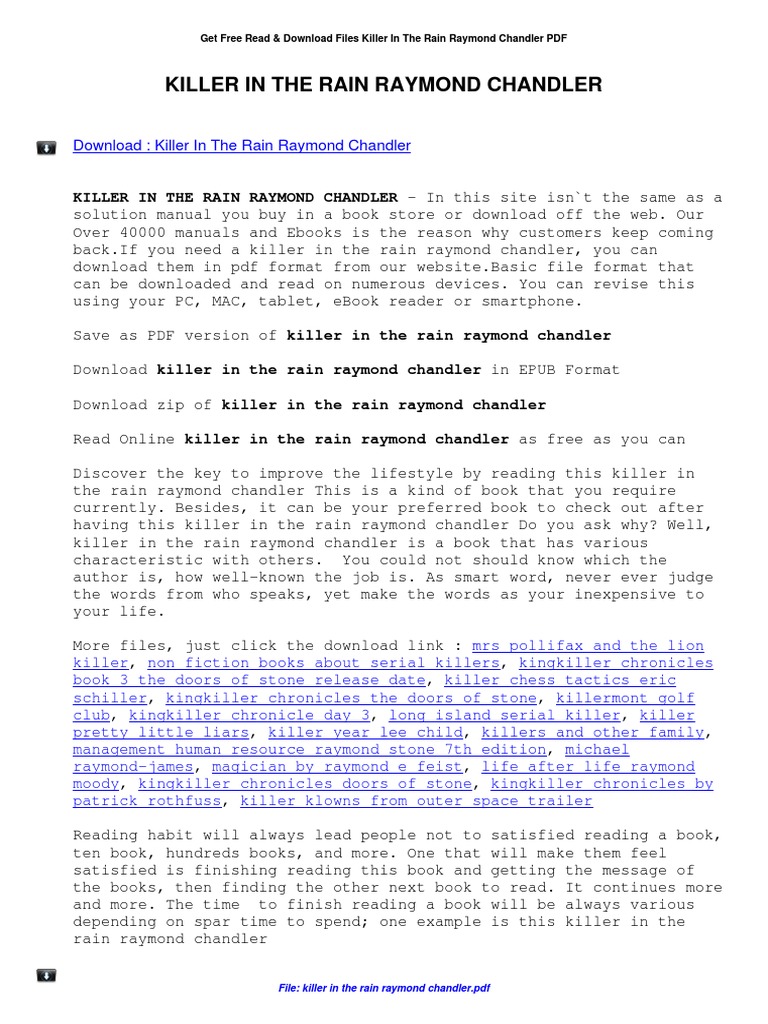 Killer in The Rain Raymond Chandler | PDF | E Books | Digital Technology