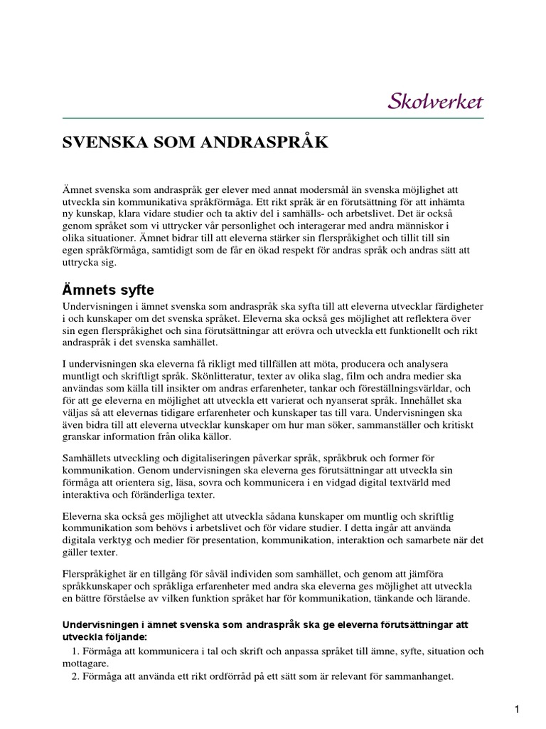 Svenska Som Andraspr - K PDF | PDF