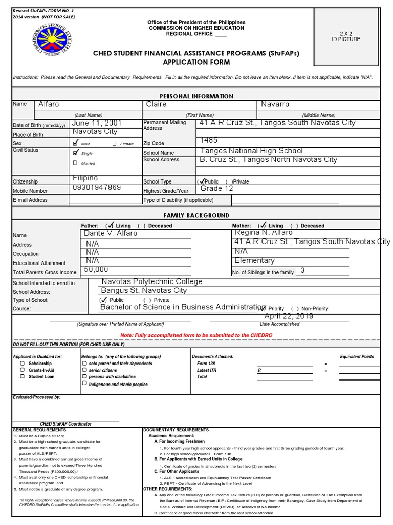 CHED StuFAPs Application Form Edit (1) | Bachelor Of Science | Bachelor ...