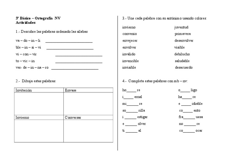 Actividades de Ortografía: NV y NF | PDF