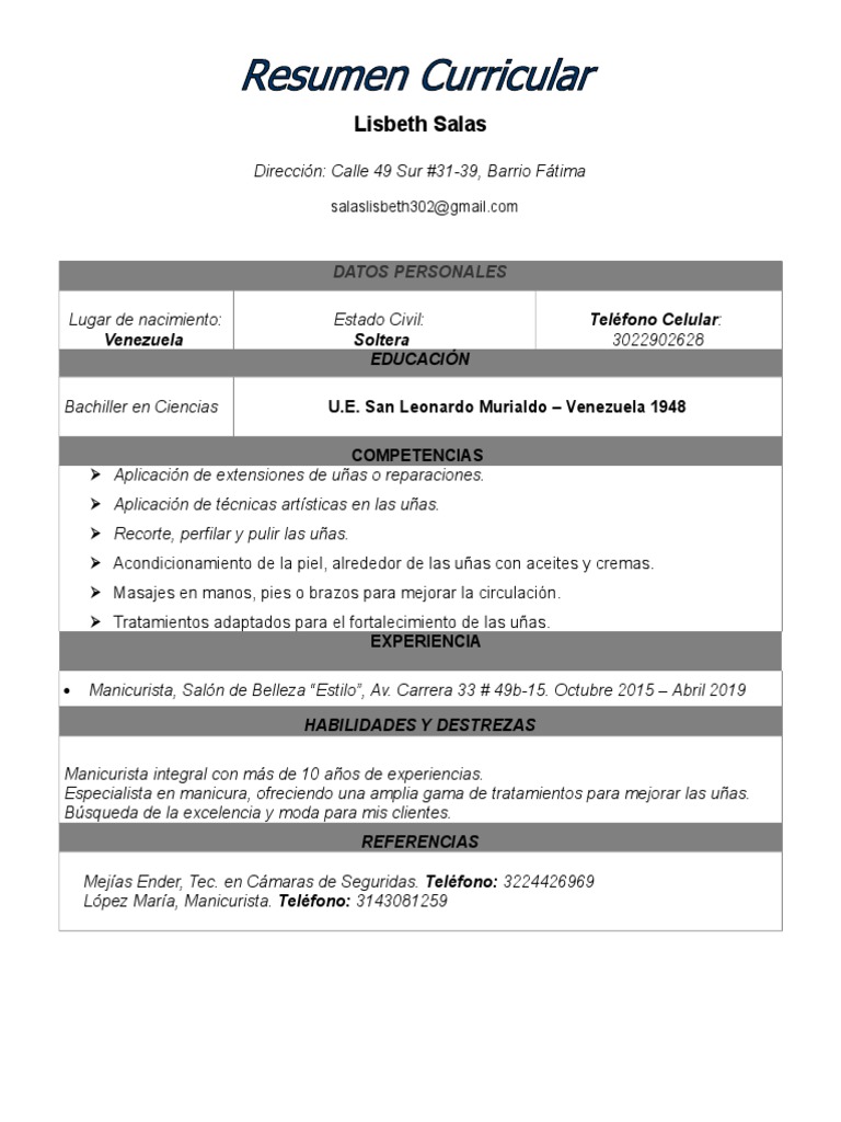 Curriculum Lisbeth | PDF