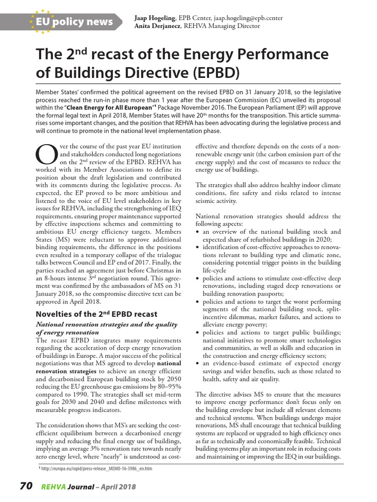 The 2 Recast of The Energy Performance of Buildings Directive (EPBD ...