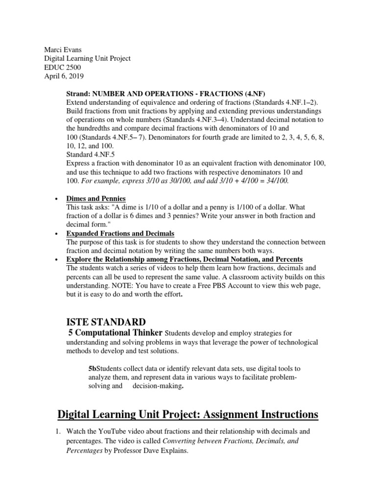 Digital Learning Unit Project | PDF | Decimal | Fraction (Mathematics)