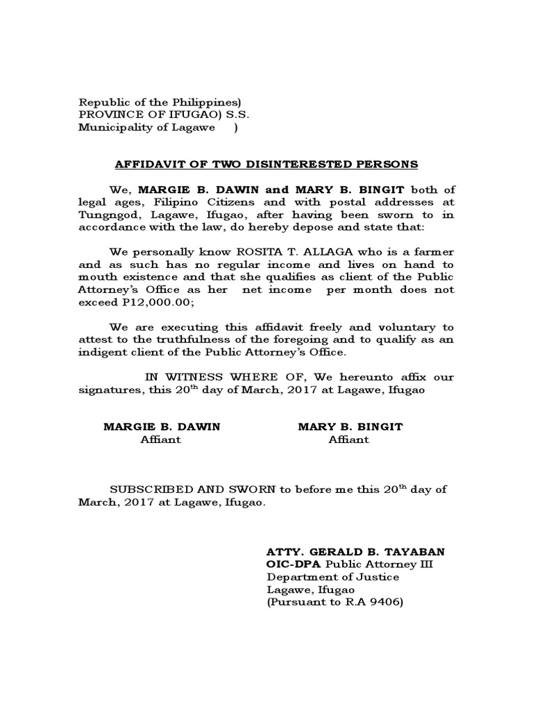 Affidavit of Indigency | PDF