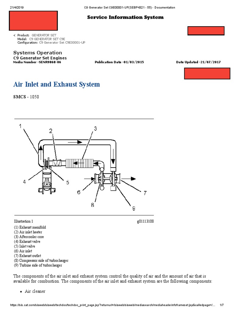 Air Inlet and Exhaust System C9 | PDF | Turbocharger | Internal ...