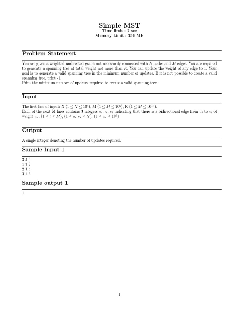 Simple MST: Problem Statement | PDF