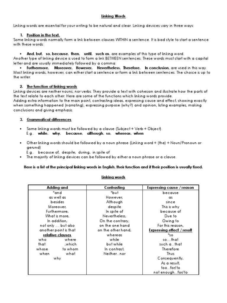 Writing - Linking Words | PDF | Sentence (Linguistics) | Clause