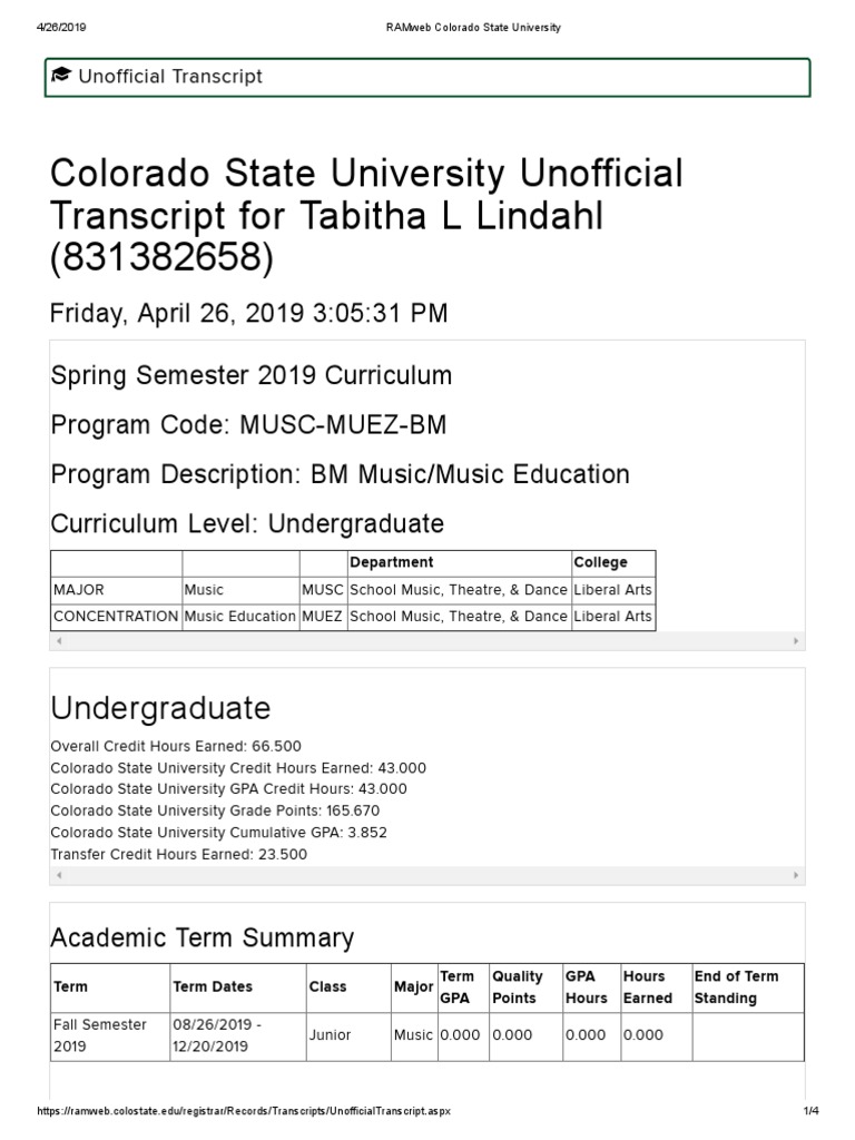 Unofficialtranscript 2019 | PDF | Course Credit | Academic Term