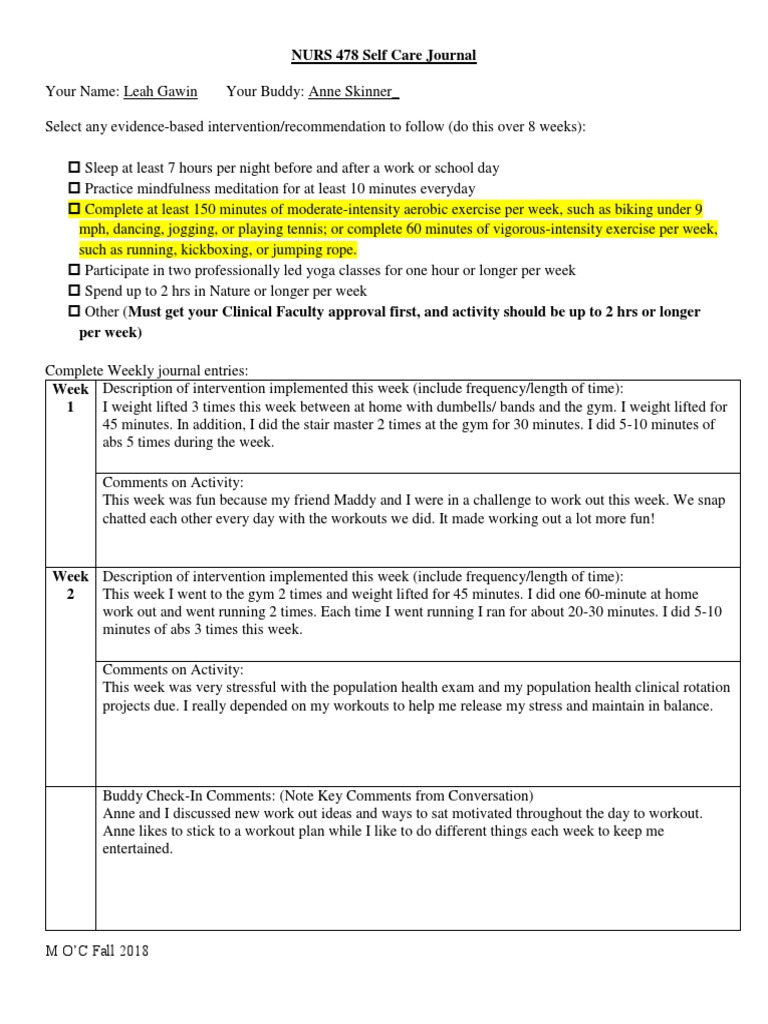 Nursing Student Self-Care Journal | PDF | Occupational Burnout | Psychology