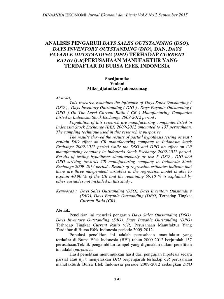 DSO, DIO, DPO Impact on CR in BEI | PDF | Errors And Residuals ...