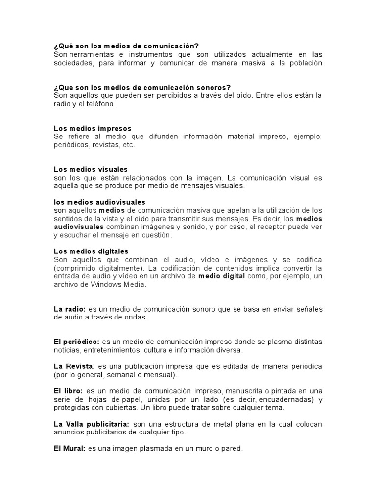 Que Son Los Medios de Comunicación Sonoros | PDF | Medios de ...