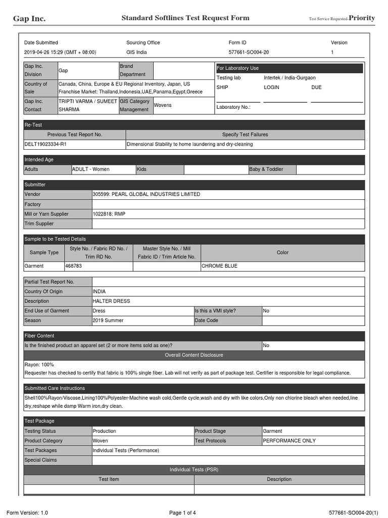 Final Inspection Report for Garment Testing | PDF | Textiles | Rayon