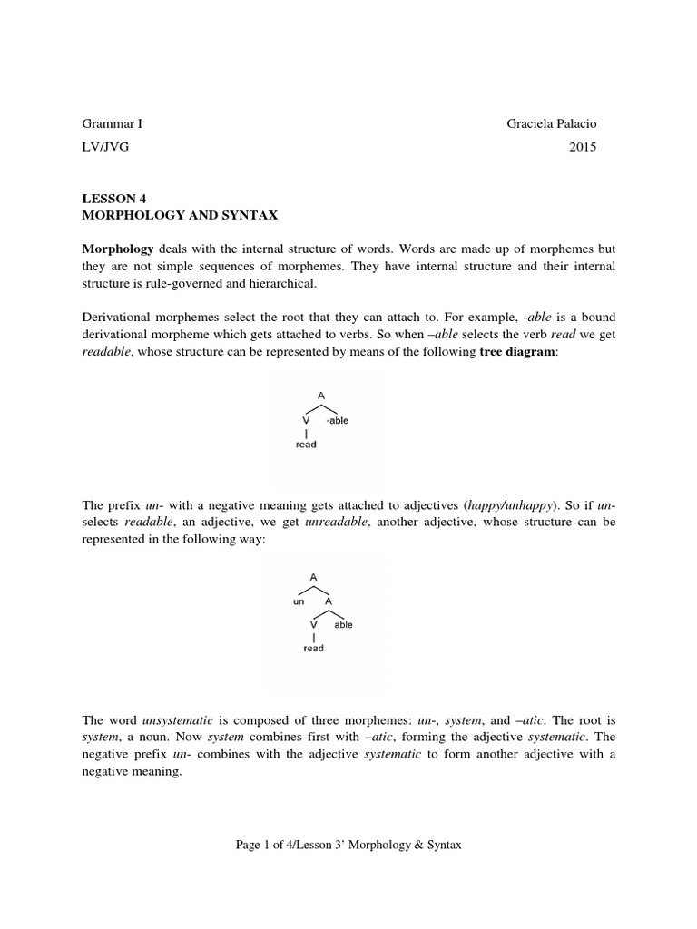 Lesson 4 Morphology and Syntax Morphology Deals With The Internal ...