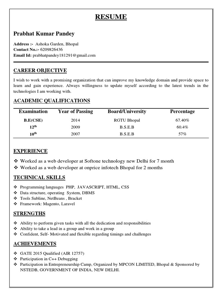 Resume: Prabhat Kumar Pandey | PDF