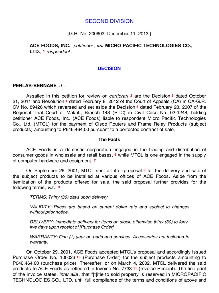 20 Ace Foods, Inc. v. Micro Pacific Technologies Co., Ltd. | PDF ...