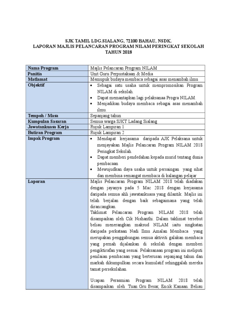 Laporan Program Nilam Pdf