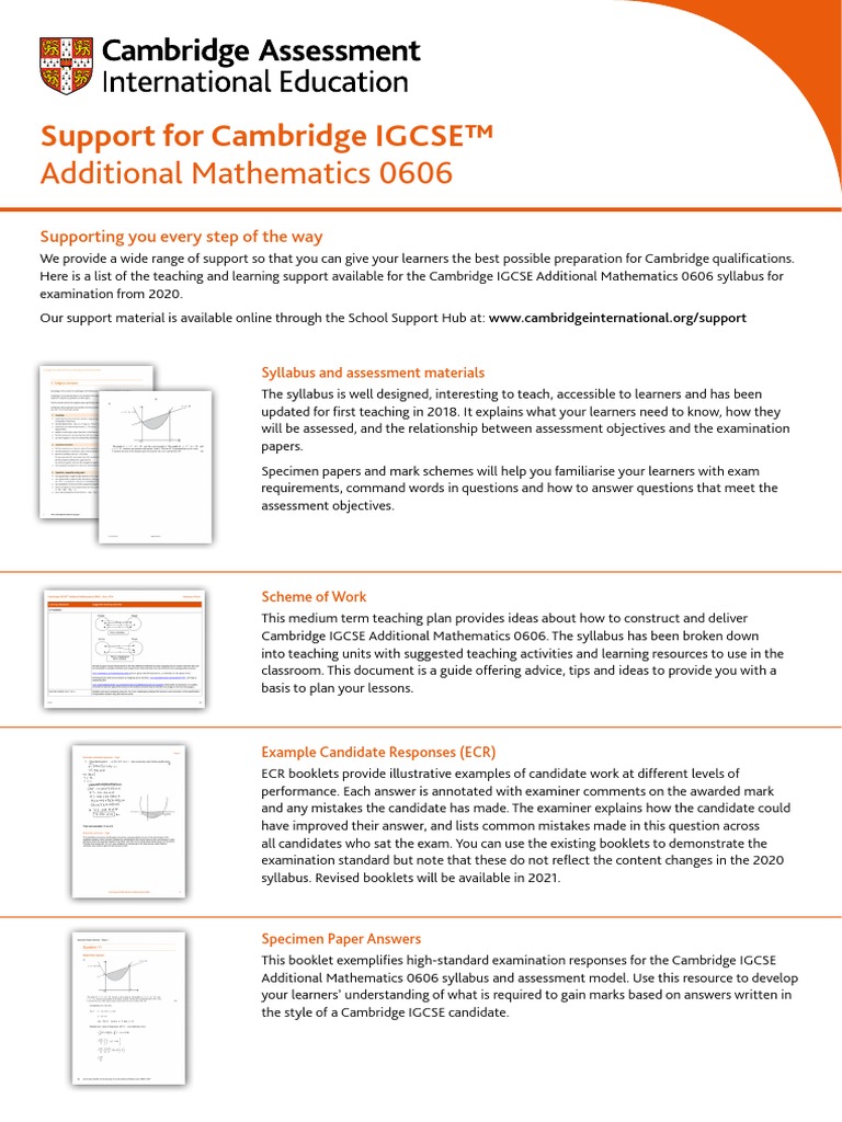 Support For Additional Mathematics PDF | PDF | Test (Assessment) | Syllabus