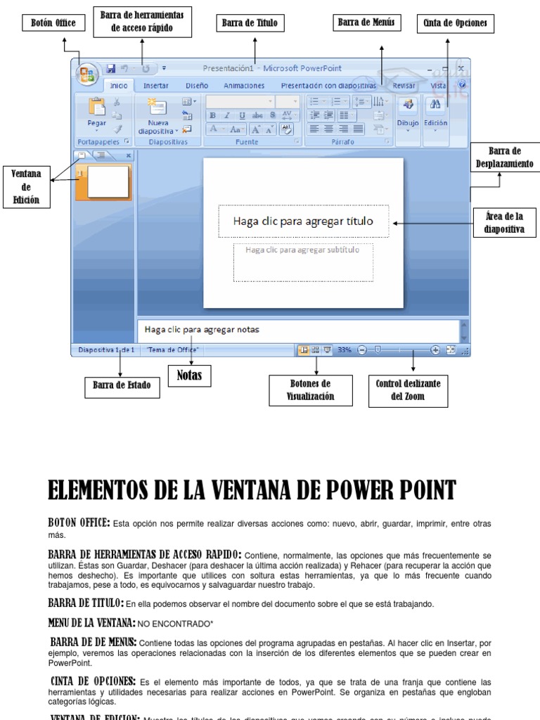Elementos de La Ventana de Power Point | Microsoft PowerPoint | Ventana ...