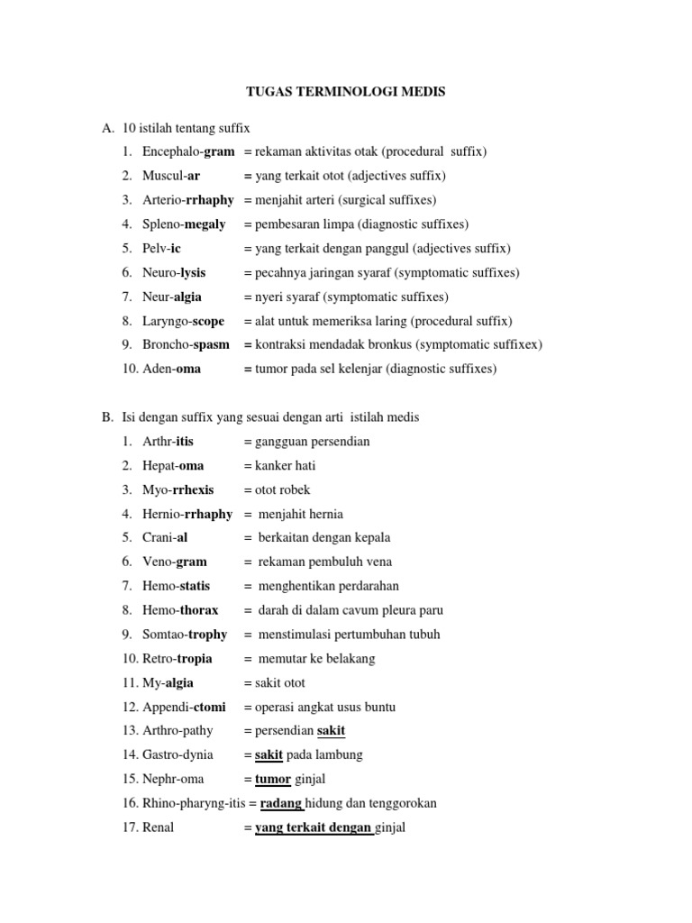 Tugas Terminologi Medis 10 Istilah Suffix | PDF