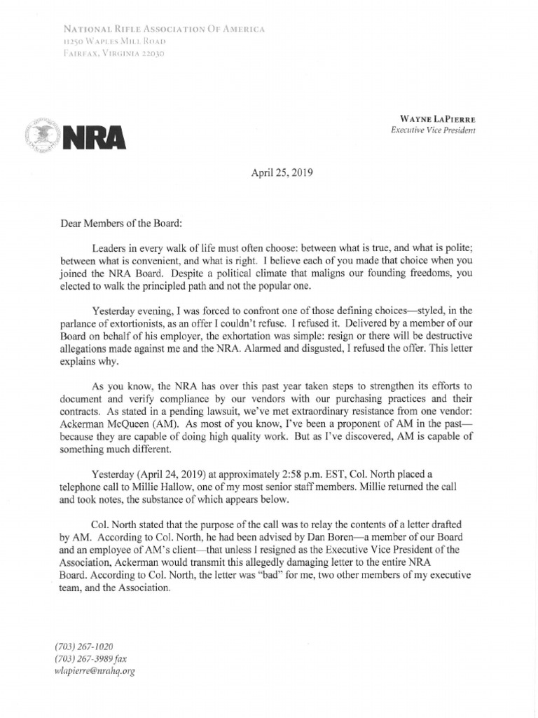 Wayne LaPierre's So Called Extortion Letter NRAAM 2019