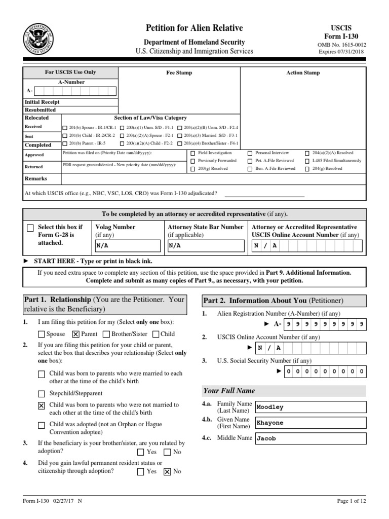 I-130 Petition Sample Form | PDF | Government | Social Institutions