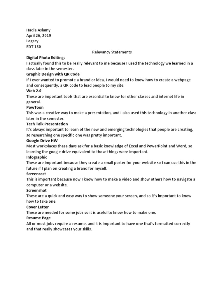 Relevancy Statements | PDF