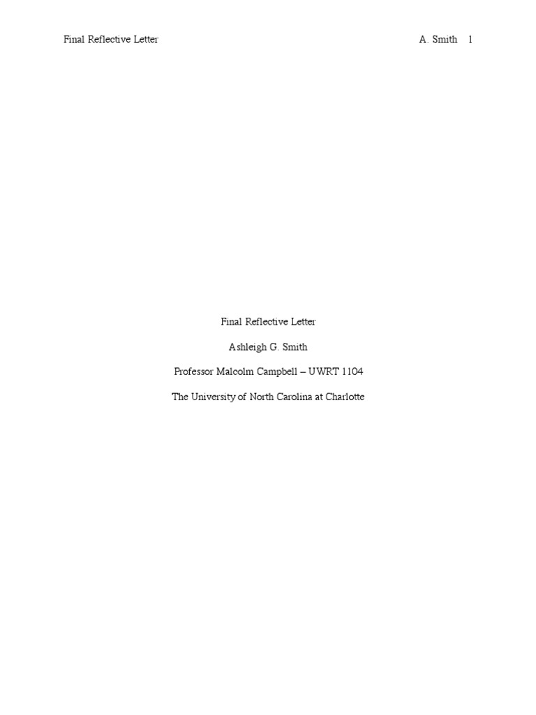 Final Reflective Letter A. Smith 1 | PDF