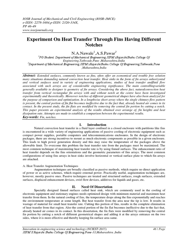 Experiment On Heat Transfer Through Fins Having Different Notches | PDF ...