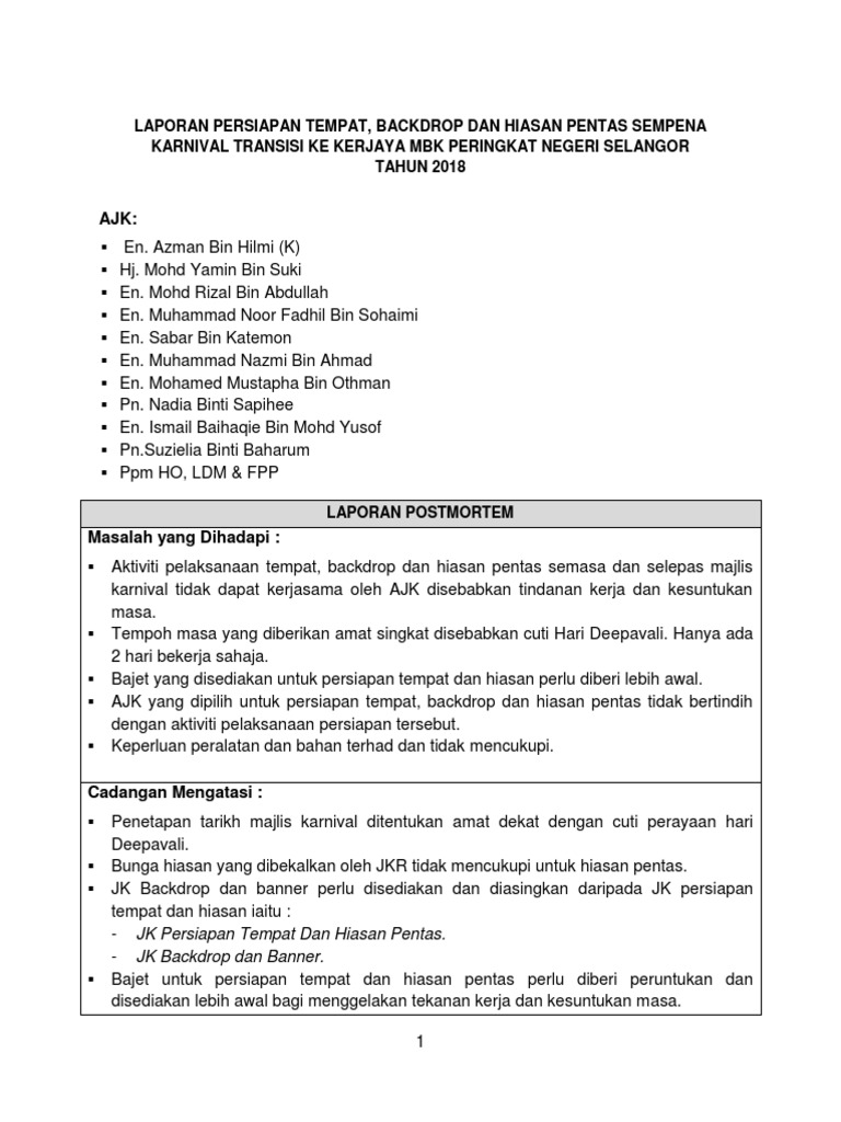 Laporan Post Mortem Karnival Transisi 2018 | PDF