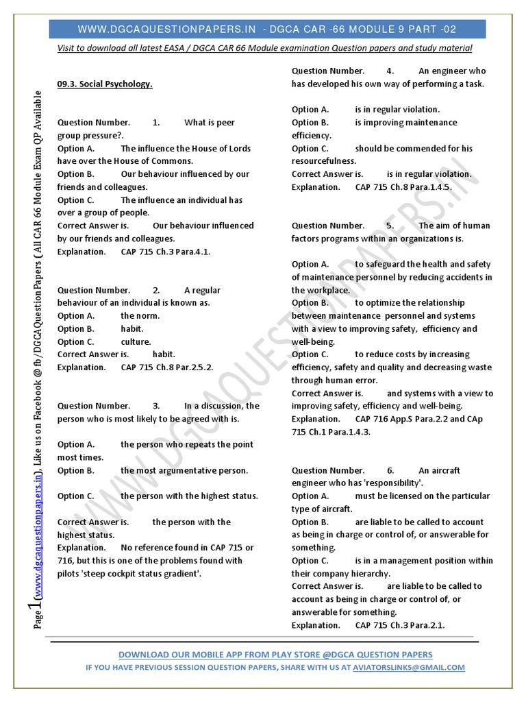 DGCA module 9 question Paper | Conformity | Psychology & Cognitive ...