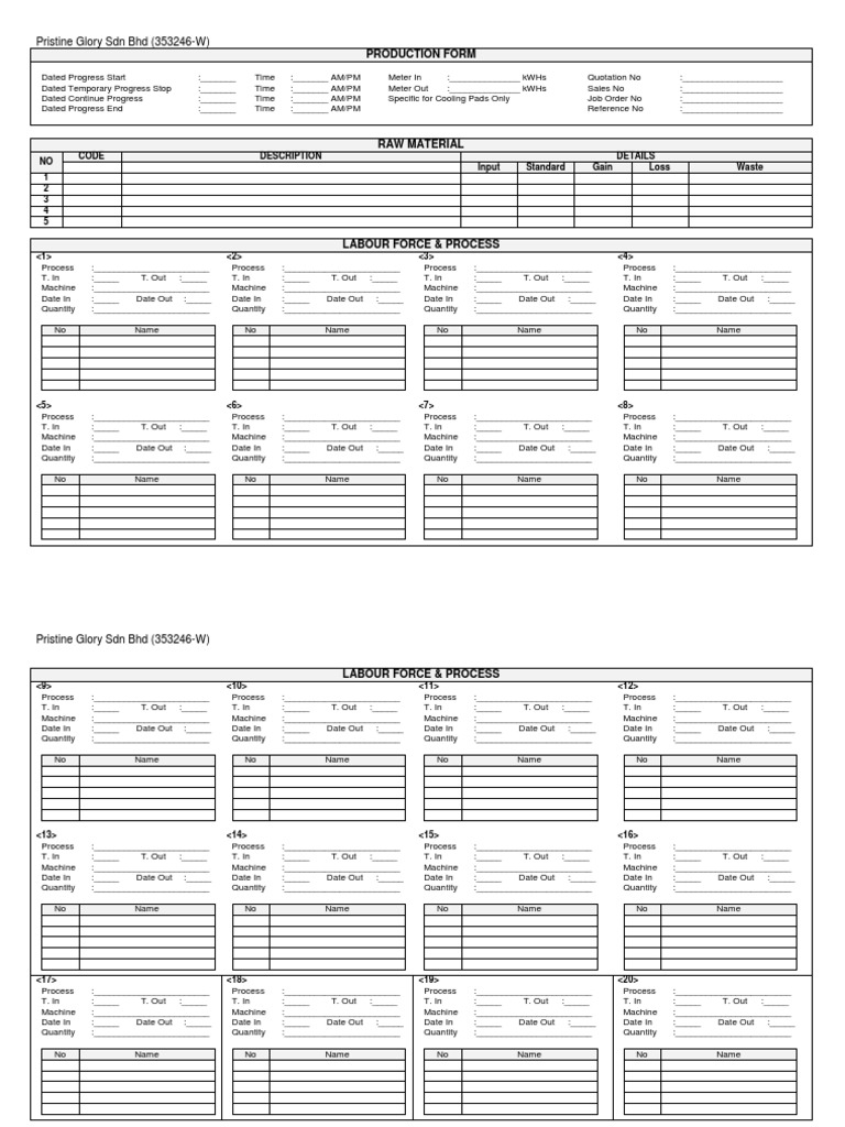 Pristine Glory SDN BHD (353246-W) : Production Form | PDF | Production ...