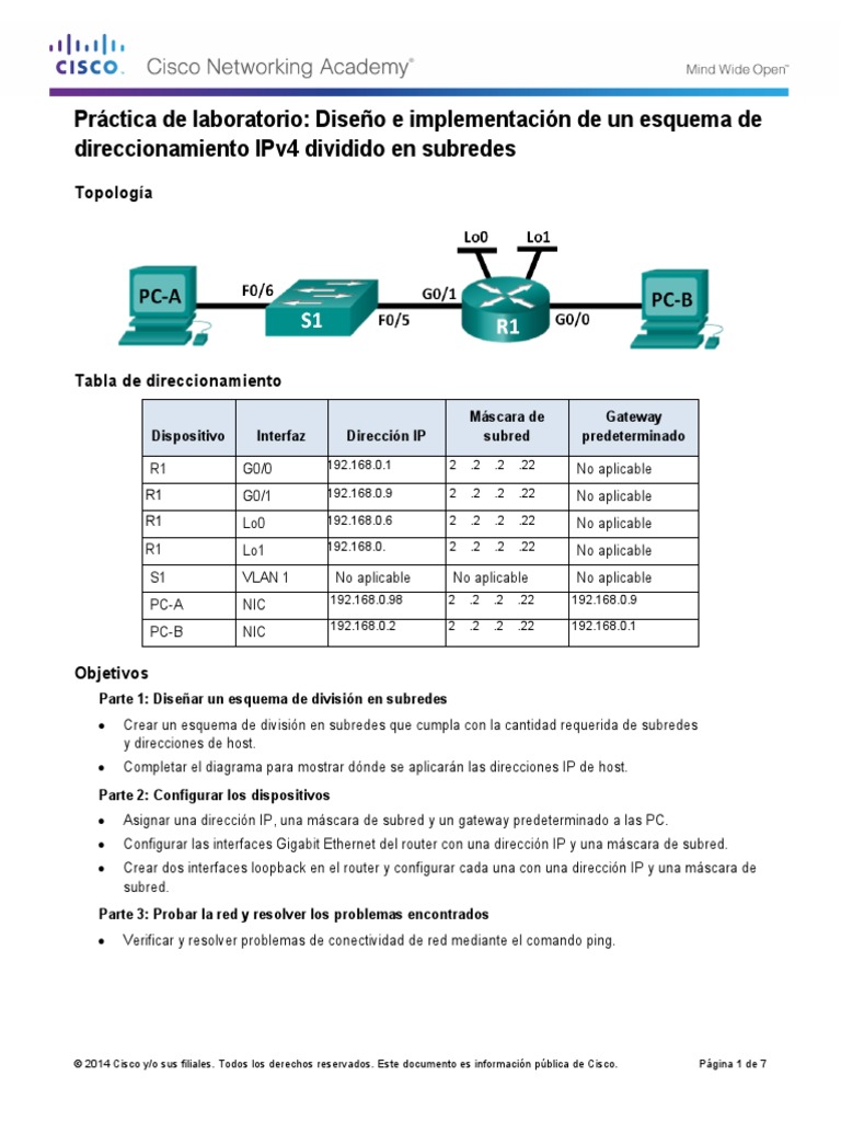 Solucion 9 2 1 3 Lab Designing and Implementing A Subnetted IPv4 Addressing Scheme | PDF ...