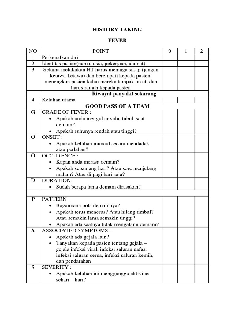 History Taking Fever | PDF