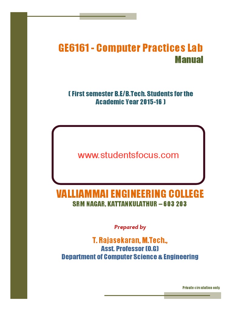 GE6161-Computer Practices Laboratory - Manual PDF | PDF | Microsoft Word | String (Computer Science)
