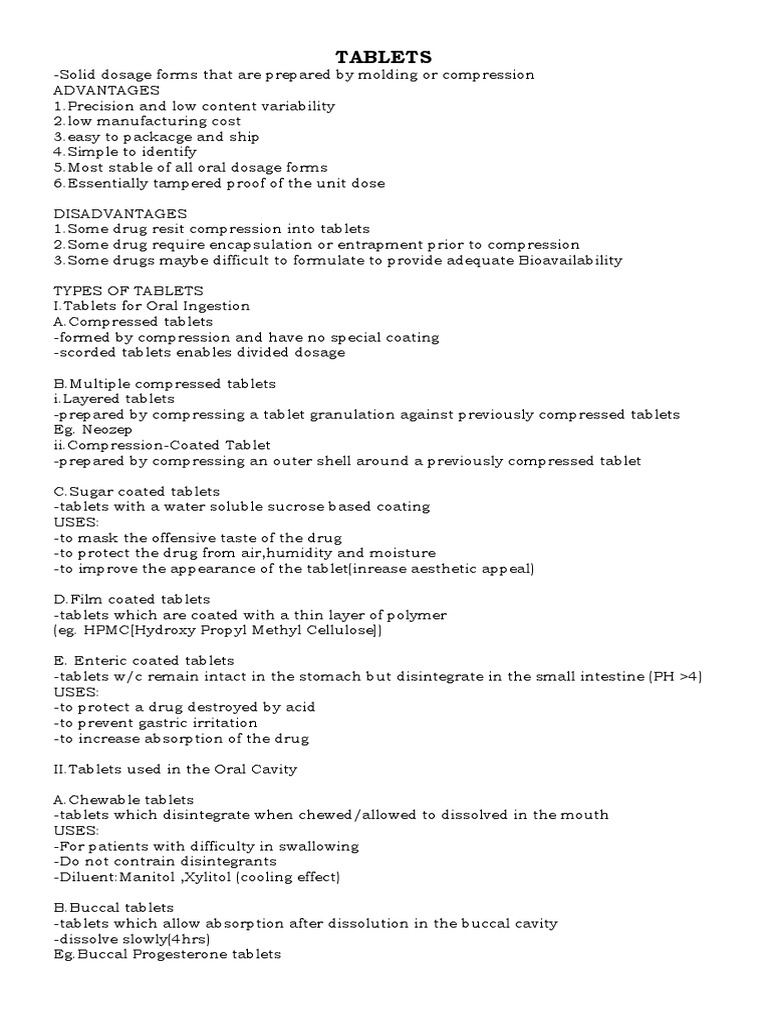 Tablets | PDF | Tablet (Pharmacy) | Pharmacology