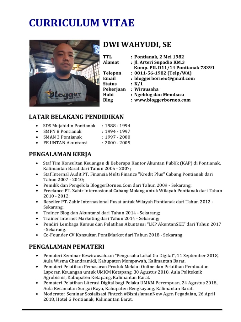 Curriculum Vitae Dwi Wahyudi Aka Blogger Borneo | PDF