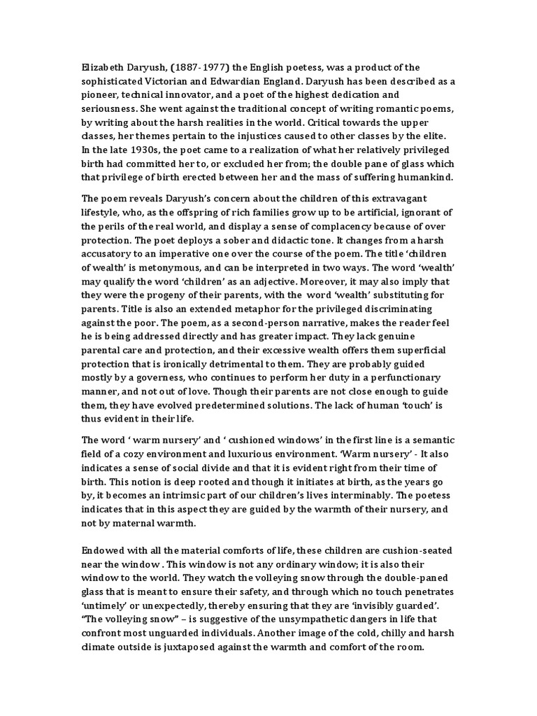 Elizabeth Daryush Children of Wealth | PDF | Poetry