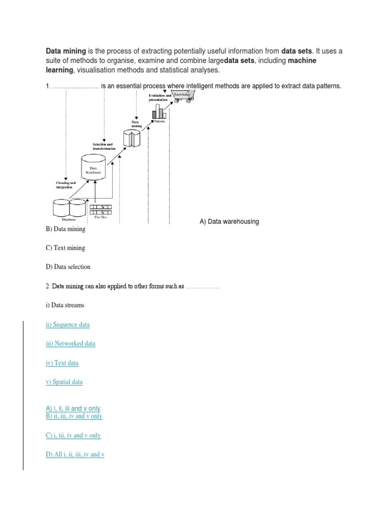 Data Mining MCQ, S | PDF | Data Mining | Statistical Classification